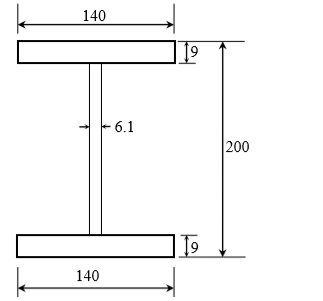 The dimensions of a symmetrical welded I-section are shown in the ...