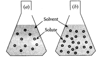 Observe the diagram. Which is a concentrated solution and why?