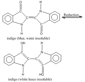 An insoluble dye is reduced to a soluble colourlessleuco form by an ...