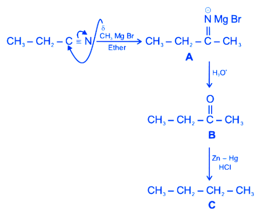 The correct structure of $\mathrm{C}$ is A $\mathrm{CH}_3-\mathrm{CH}_2 ...