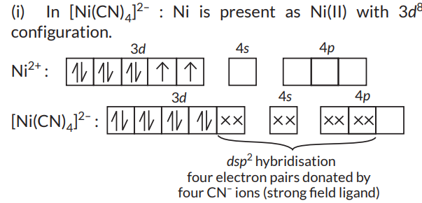 (i) Predict the geometry of $\left[\mathrm{Ni}(\mathrm{CN})_4\right]^{2 ...