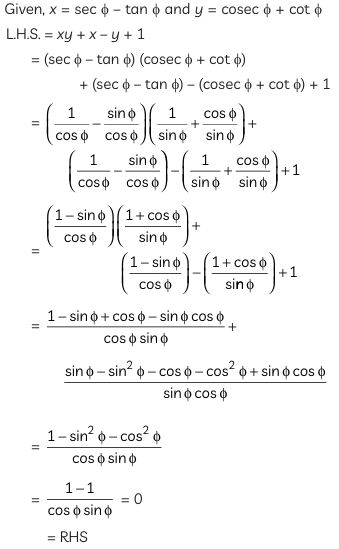 If $x=\sec \phi-\tan \phi$ and $y=\operatorname{cosec} \phi+\cot \phi ...