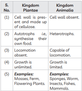 Differentiate between Kingdom Plantae and Kingdom Animalia.